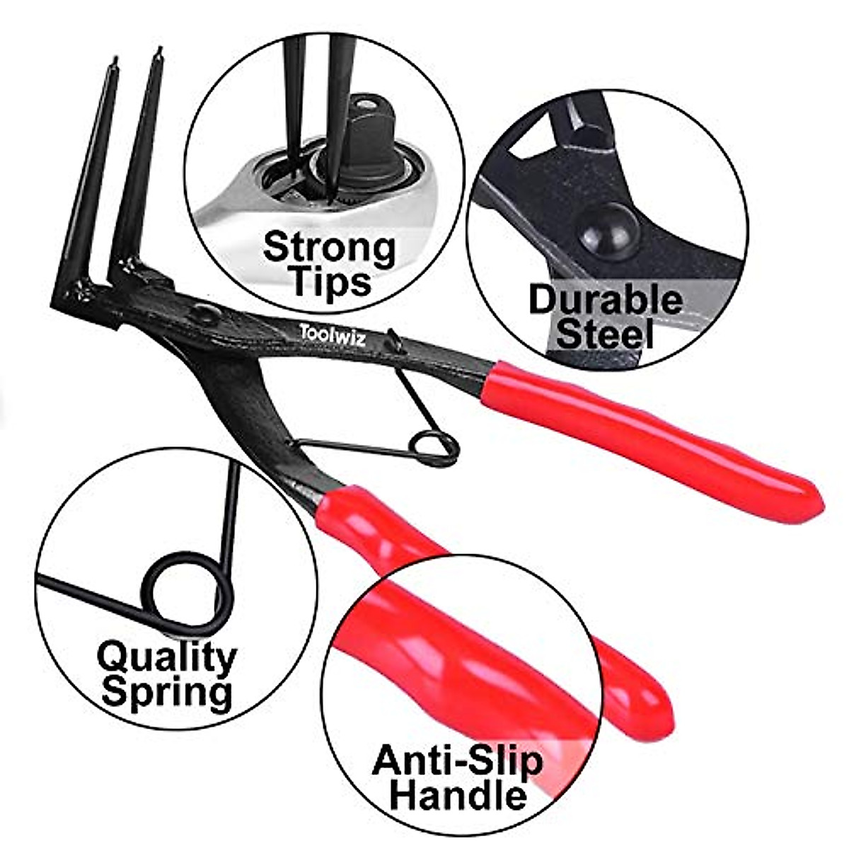 Toolwiz Snap Ring Pliers Set Heavy Duty Internal Master Cylinder Snap Ring Pliers Extra Long Snap Ring Pliers 90 Degree Long Nose Pliers for Trucks Motorcycles Cars, NOT Fit for External Snap Rings