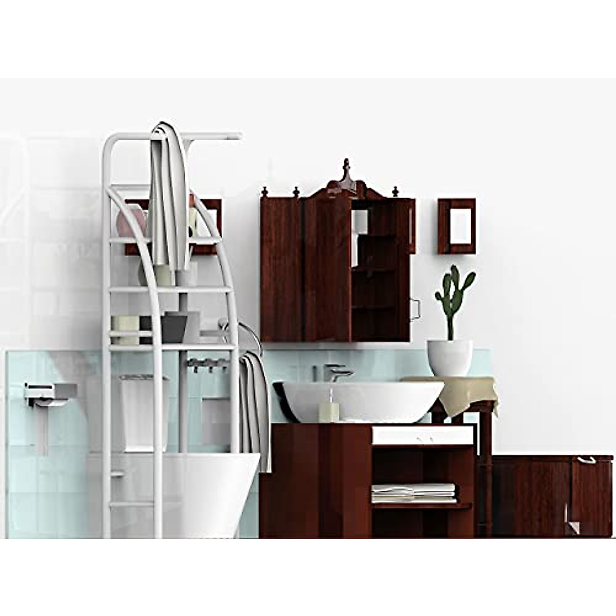 YISONHO 3-Tier Over The Toilet Storage Shelf Bathroom Laundry Room Organizer Rack Accessories Hanging Rod Bathroom Towel Rack (White)