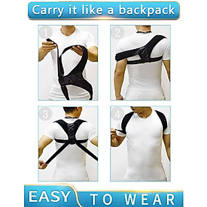 Posture Corrector, Ergonomic Back Straightener Brace for Men and Women for Clavicle Support and Providing Pain Relief from Neck, Back and Shoulder (Black)