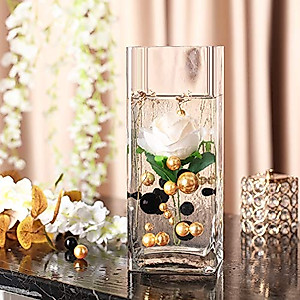 Hicarer 10000 Pieces Transparent Water Gels 100 Pieces Simulated Pearl Beads for Vase Fillers Floating Water Gems Assorted Round Faux Pearl for Home Wedding Decor (Bright Gold, Bright Black)