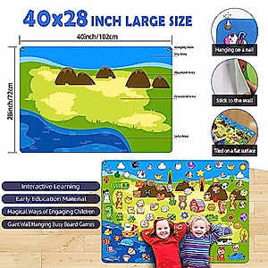 204Pcs Animals Felt Busy Board Story Set with Storage Bag Preschool Large Wall Storyboard Forest Themed Early Learning Interactive Play Kit Wall Hanging Gift for Toddlers Kids 40 X 28 Inch