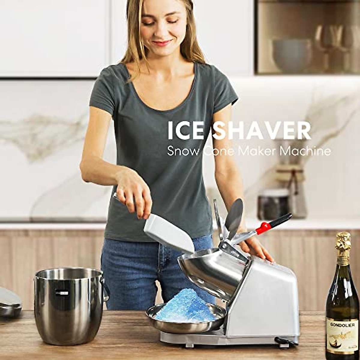 VIVOHOME Electric Dual Blades Ice Crusher Shaver Snow Cone Maker Machine Silver 143lbs/hr with Ice Pick for Home and Commercial Use