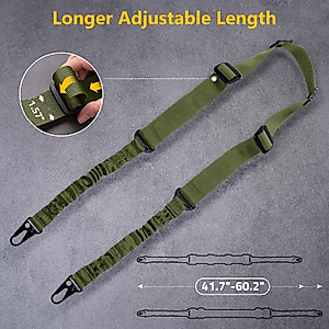CVLIFE Rifle Sling with 2 Pack Anti-Rotation Sling Swivels,Adjustable Length Two Point Sling Elastic Cord Design Traditional Sling for Outdoor Green