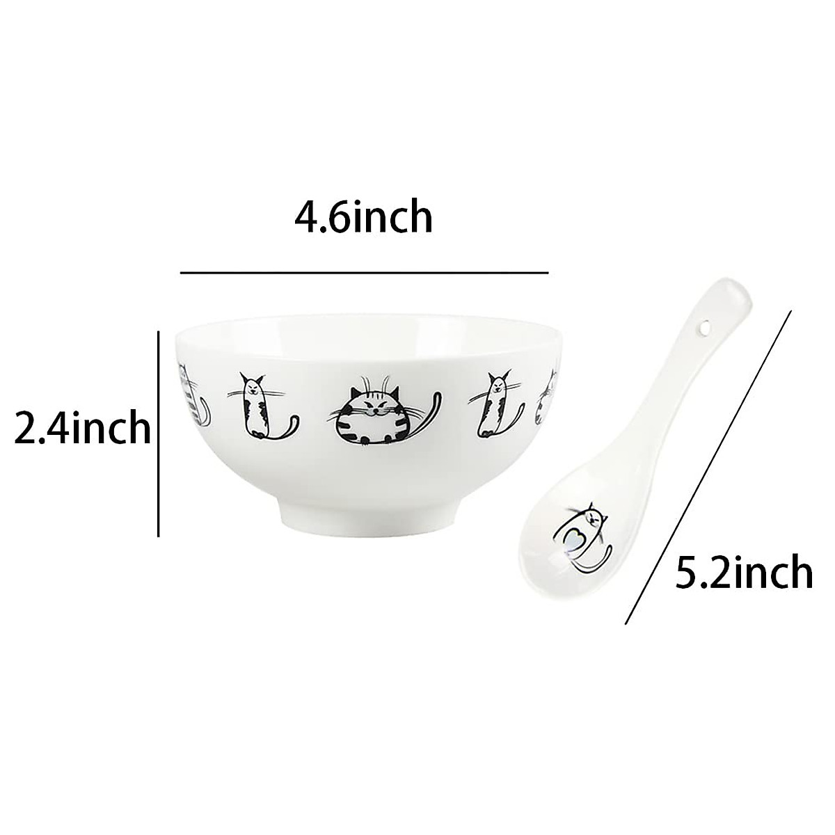123Arts Ceramic Cat Bowl Soup Bowl Dessert Bowl Rice Bowl with Spoon Set
