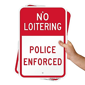 SmartSign No Loitering Police Enforced Sign - 2 Pack, 18 x 12 inch, 2mm Thick Aluminum Composite, Pre-Drilled Holes, Red and White, Made in USA