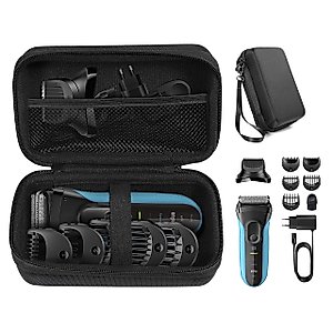 CaseSack Case for Braun Electric Razor for Men, Series 3 3010Bt, 3 310s, Series5 5190cc, Series 7 7865cc, organizer for razor, heads and combs, brush, oil and cord, mesh accessories pocket