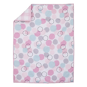 NoJo Little Love Pink, Aqua, Grey and Rose Bubble Dot - 3 Piece Crib Bedding Set - Comforter, Fitted Crib Sheet and Dust Ruffle