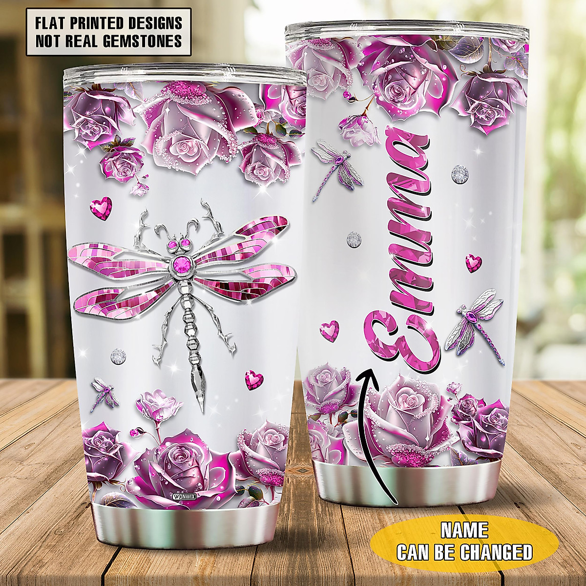 WONWIX Personalized Dragonfly Coffee Mug Cups Gifts For Women Unique Mom, Purple Dragonflies Water Bottle Mothers Day Birthday Christmas Valentine 20oz Stainless Steel Thermos Tumbler Cup With Lid