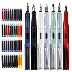 GC QUILL Calligraphy Pen Set, 7 Calligraphy Fountain Pens with Different Nibs and 40 Ink Cartridges, Calligraphy Set for Beginners- MU-09