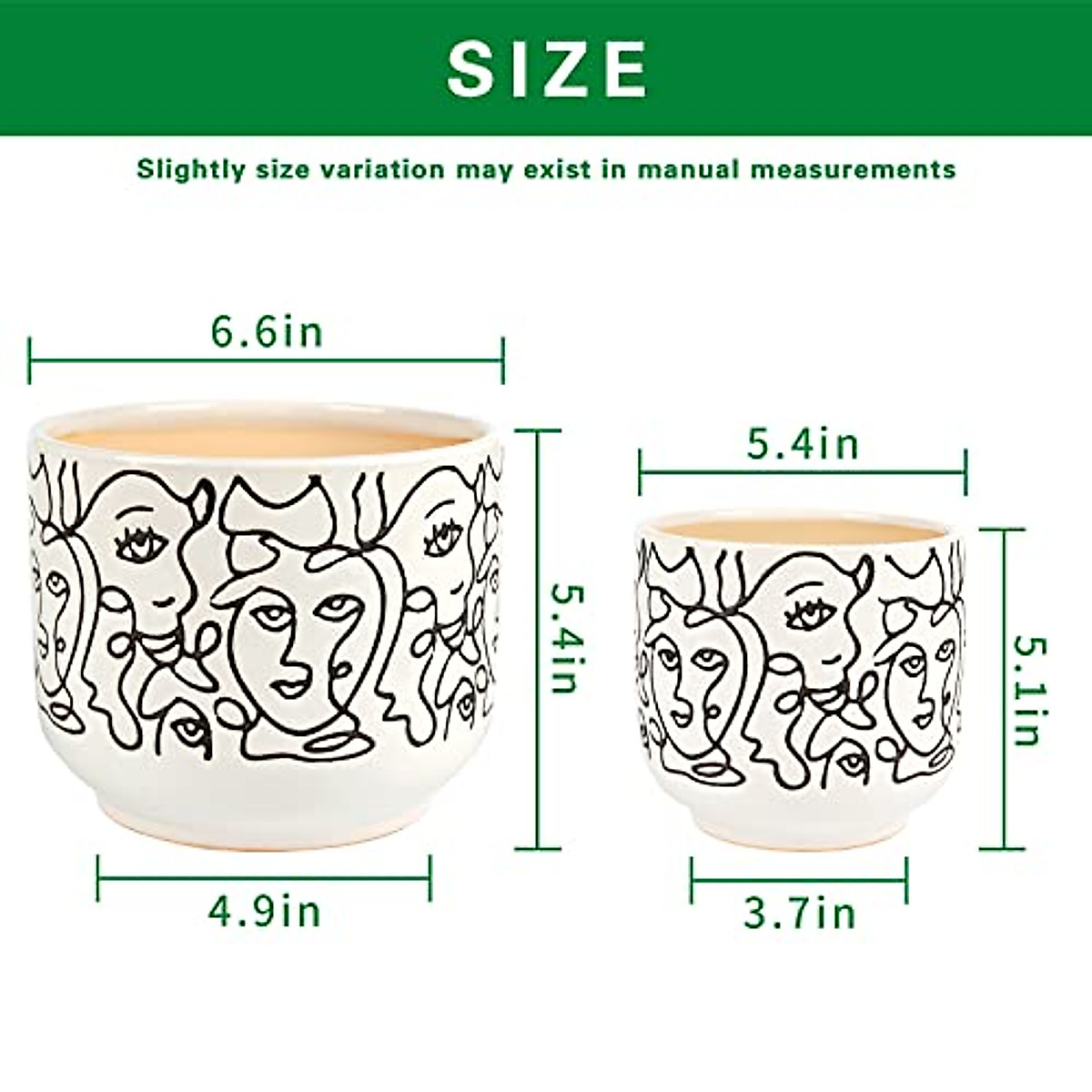 Gohearin Ceramic Planter - 6.6+5.4 Inch Flower Pot W/Drain Hole forIndoor or Outdoor, Gardening Decoration Gift -Face Image Flowerpot - Set of 2