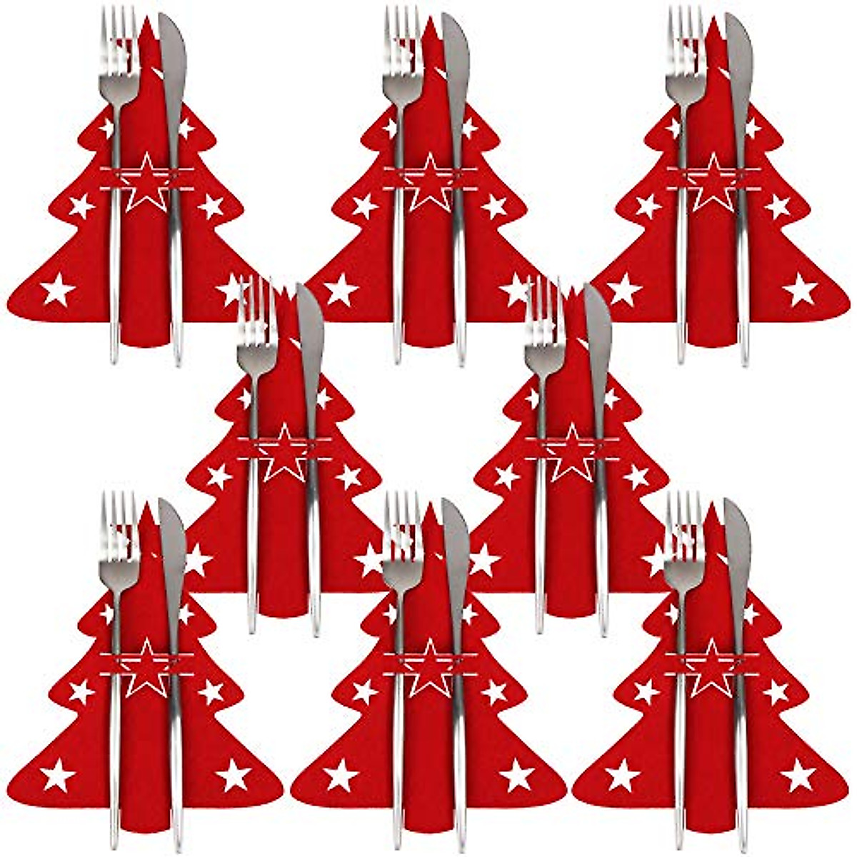 Vanproo 8Pcs Christmas Tree Silverware Holders, Xmas Tree Tableware Holders Exquisite Cutlery Knife and Fork Cover Table Decor, Christmas Cutlery Holder Organizer Knifes Forks Holders