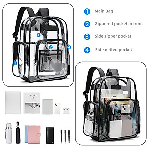 NBUUNBU Clear Backpack Heavy Duty Transparent PVC Bookbags See Through Bags for School Stadium Concert Workplace Travel