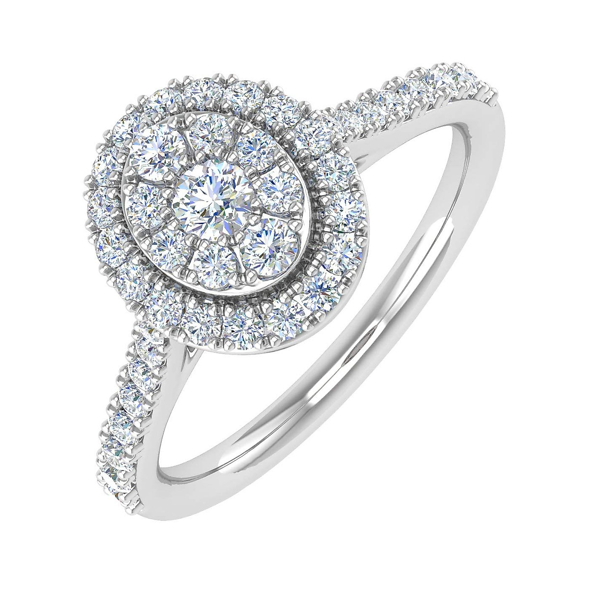 1/2 Carat Diamond Cluster Engagement Ring in 10K White Gold (Ring Size 5.5) (I1-I2 Clarity)