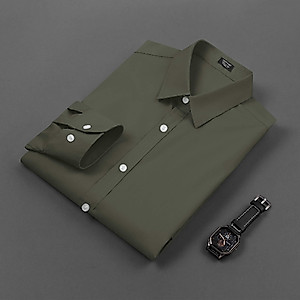 COOFANDY Men's Slim Fit Button Down Shirt Long Sleeve Solid Dress Shirts Olive Green