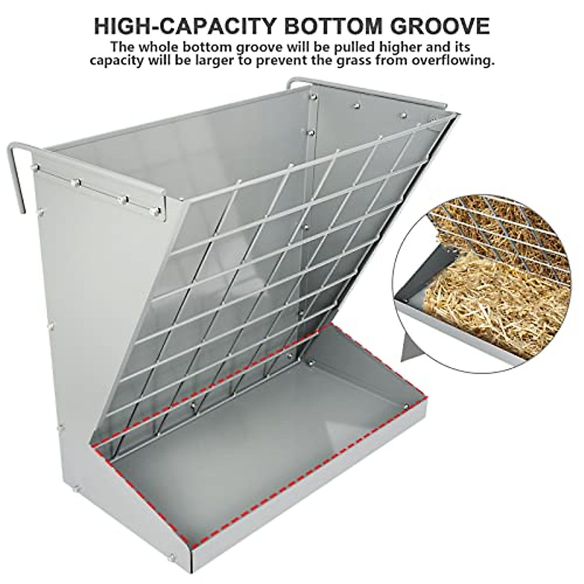 YXJSTO Wall Mount Hay Rack, Heavy-Duty Galvanized Metal 2 in 1 Hay and Grain Feeder, Livestock Feeder with Adjustable Distance, Hay Feeder for Goats, Sheep, Horse