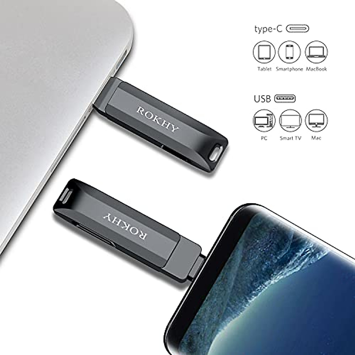 ROKHY Flash Drive USB Type C Both 3.2 Tech - 2 in 1 Dual Drive Memory Stick High Speed OTG for Android Smartphone Computer, MacBook, Google's Chromebook Pixel, Samsung - 32GB