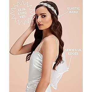 xo, Fetti Bachelorette Party Decorations Veil - Silver Beaded Crystal Veil | Bridal Shower | Bride to Be Gift + Engagement Decorations