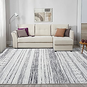 Area Rug Living Room Rugs - 5x7 Washable Large Soft Neutral Boho Moroccan Bohemian Farmhouse Rug Indoor Floor Carpet for Bedroom Under Dining Table Home Office Decor - Grey