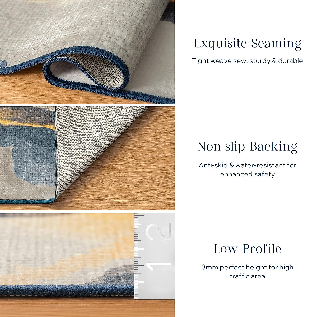 Phantoscope Geometry Collection Area Rug 4'x6' - Washable Rug Boho Rugs Non-Slip for Living Room, Bedroom, Dining Room, Dorm, Indoor Low-Pile Carpet Modern Accent Rug, Deep Grey/Gold