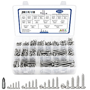 JROUTH 550Pcs Stainless Steel Wood Screws Assortment Kit, Philips Pan Head Sheet Metal Screws Self Tapping Screws, #4,#6,#8,#10,#12, Length 1/4" to 2" - Silver
