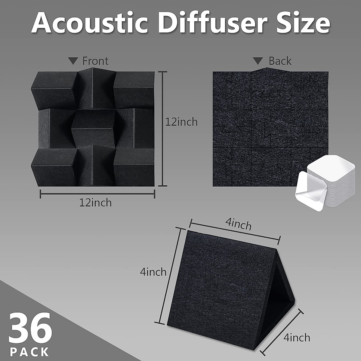 BUBOS Acoustic Panels,DIY Acoustic Diffuser Sound diffuser Panels Full frequency sound absorption（24 x 24Inch）,better Acoustic Treatment for Recording Studio, Office, Home Studio(Black)