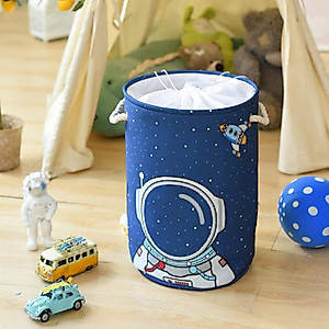 INough Kids Laundry Hamper for Boys, Toy Box Baby Hamper Laundry Baskets, Boys Room Decor Large Collapsible Waterproof Round Linen Laundry Hamper with Handles for Playroom, Bedroom (Astronaut)