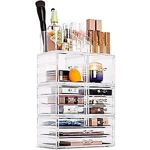 Sorbus Large Clear Makeup Organizer - Detachable Spacious Cosmetic Display Tower - Jewelry & Make Up Organizers & Storage Case - Acrylic Makeup Organizer for Vanity, Bathroom, Dresser & Countertop