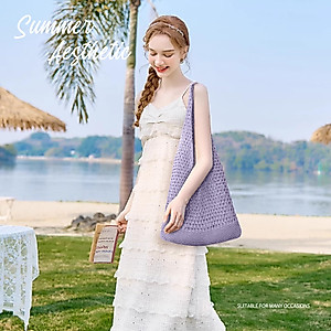hatisan Crochet Bags for Women Summer Beach Tote Bag Aesthetic Tote Bag Hippie Bag Knit Bag (Purple)