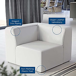 Modway Mingle Vegan Leather Sectional Sofa Corner Chair, White 37 x 37 x 27