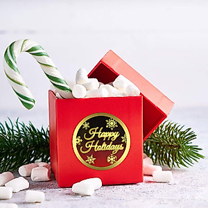 240 Pieces Christmas Happy Holidays Stickers Gold Foil Stamping Sticker 2 Inch Large Round Holiday Stickers Christmas Stickers for Christmas Holiday Cards Envelopes Boxes, Happy New Year Stickers