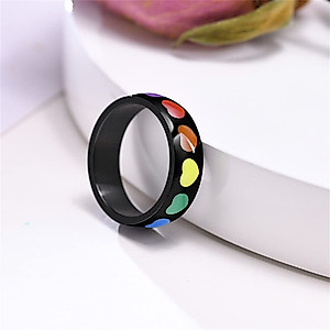 Dainty Love Heart Rainbow Enameled LGBT Pride Band Rings Chuky Thick Stainless Steel Statement Promise Engagement Eternity Couple Rings Love is Love Finger Knuckle Rings Boyfriend Girlfriend Wedding