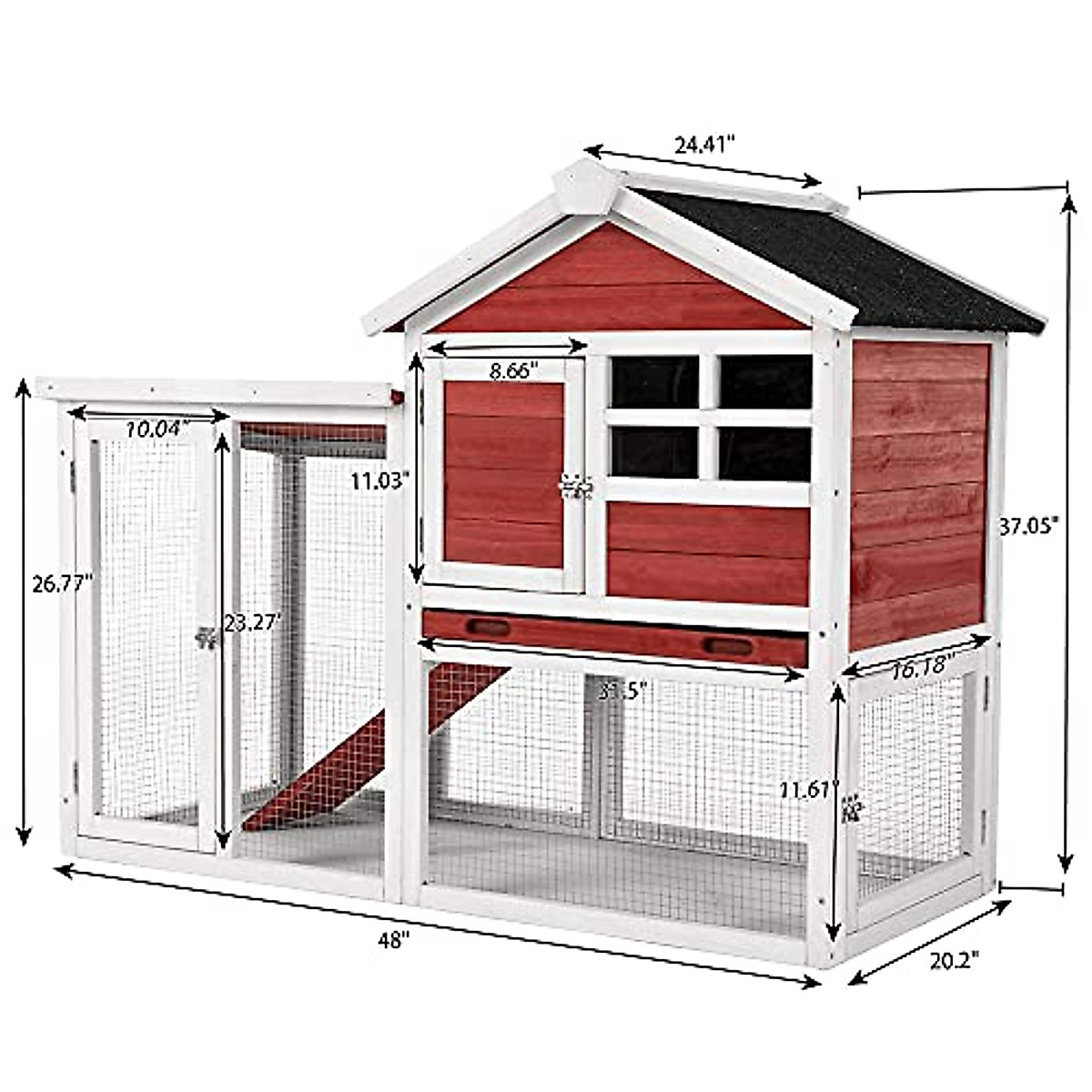xinaier Rabbit Hutch Rabbit Cage Indoor Rabbit Hutch with Run Outdoor Large Rabbit House,Guinea Pig House 48" x20.2" x37.05" (W x D x H)