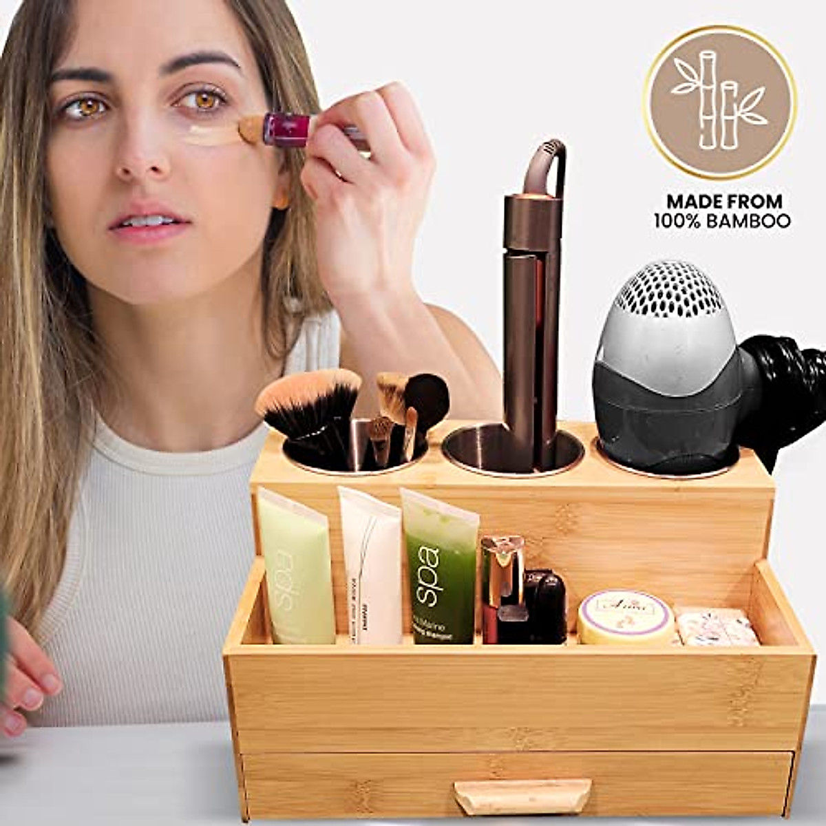 Sol-Eco hot Tools Organizer with Drawer, Hair Tool Organizer for Bathroom, Kitchen and Makeup,Hair Organizer Storage Perfect for Storing Blow Dryer, Straightener and Brush