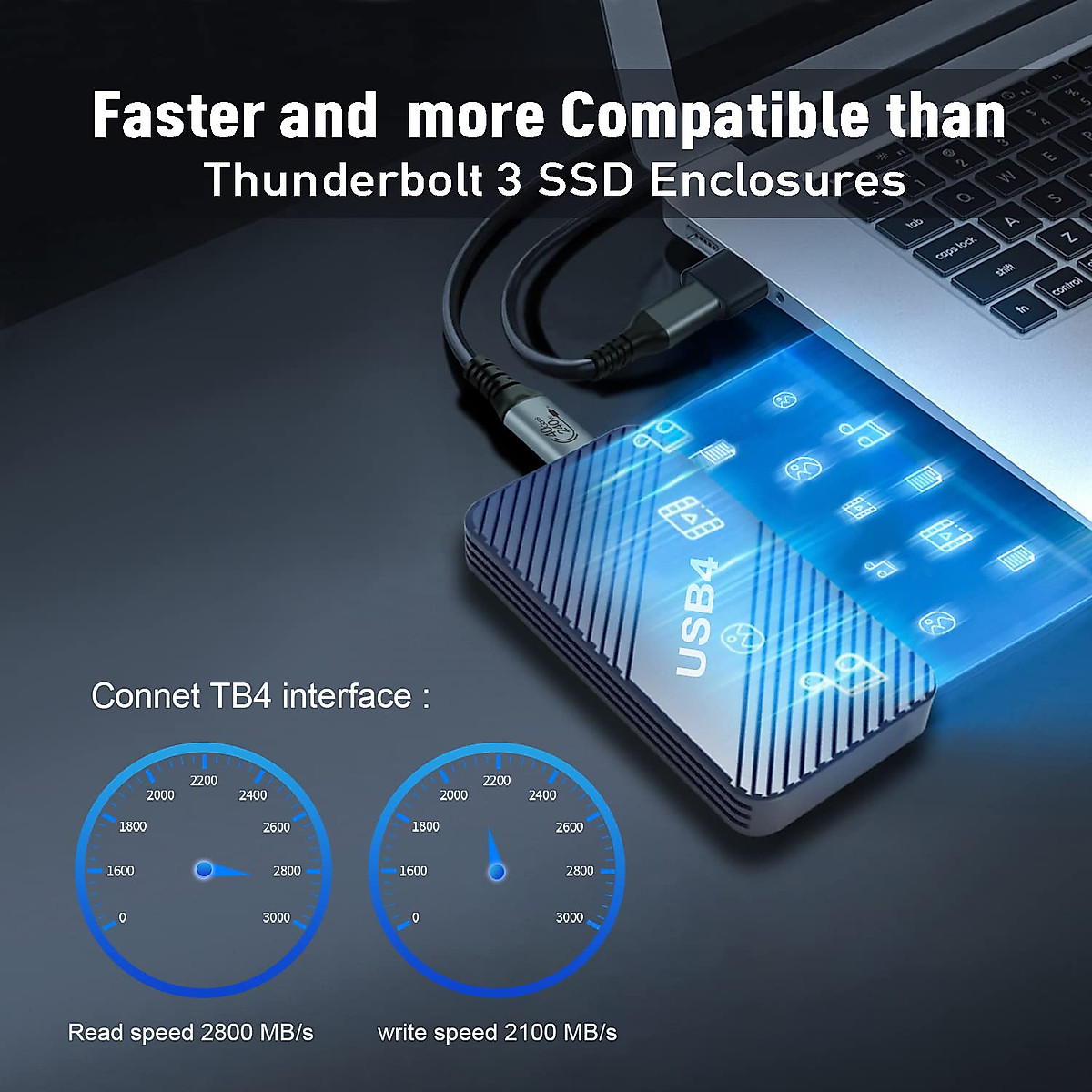 40Gbps NVMe Enclosure,V VCOM M.2 NVMe SSD Enclosure, Aluminum Alloy External NVMe Enclosure Support Size 2280 M&B+M-Key,Compatible with Thunderbolt 3/4,USB4/3.2/3.1/3.0/2.0