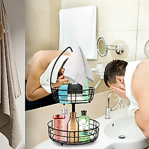 Scnve Fruit Basket - 2 Tier Fruit Bowl with Banana Hanger for Kitchen (Black)