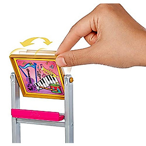 Barbie Music Teacher Doll, Blonde, and Playset with Flipping Chalkboard, Brunette Student Small Doll and 4 Musical Instruments, Career-Themed Toy for 3 to 7 Year Old Kids​​​