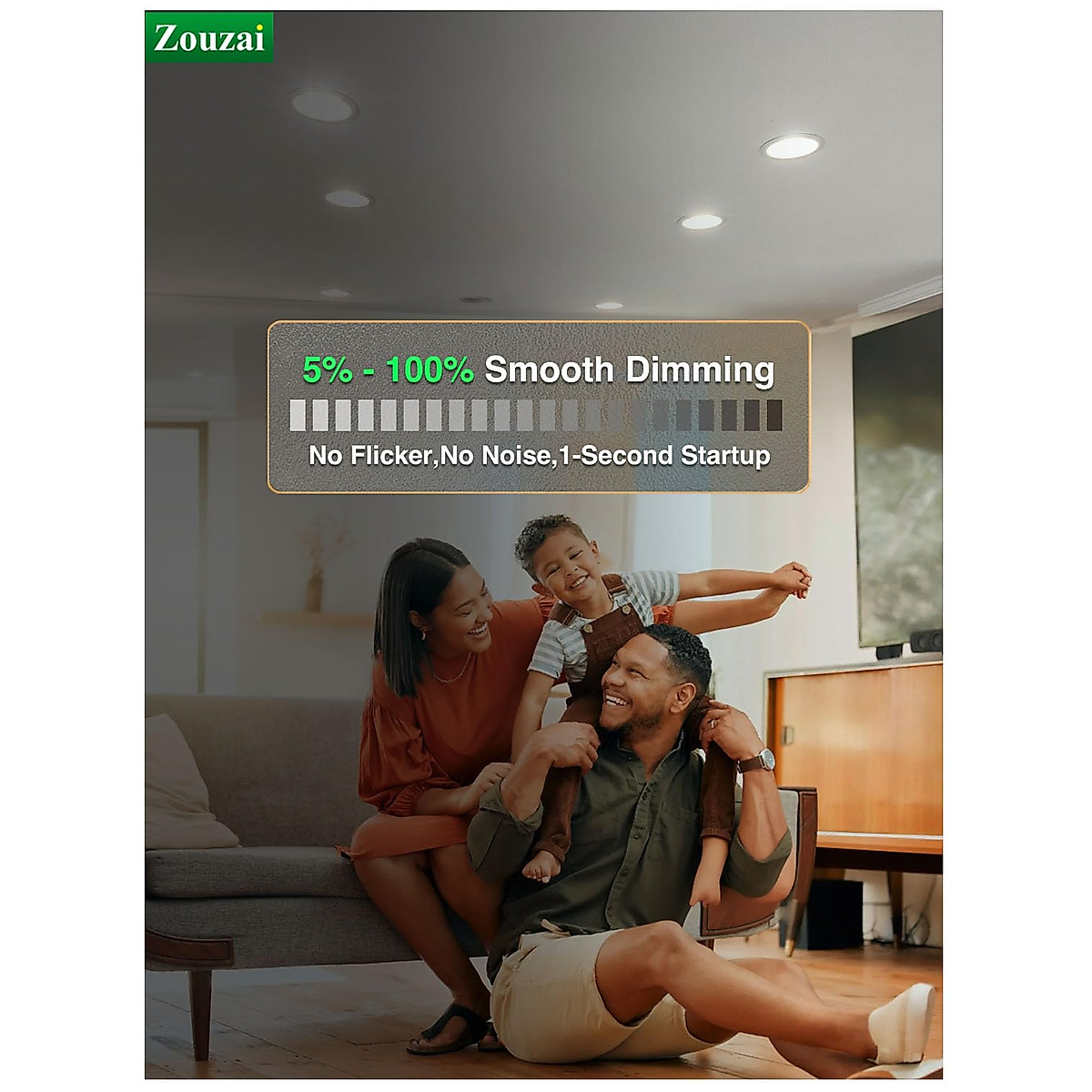 zouzai 1 Pack 6 Inch 5CCT Ultra-Thin LED Recessed Ceiling Light with Junction Box, 2700K/3000K/3500K/4000K/5000K Selectable, 12W Eqv 110W,Dimmable, led can Lights- ETL and Energy Star Certified