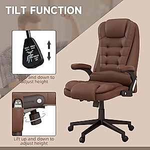 HOMCOM High Back Vibration Massage Office Chair with 6 Vibration Points, Heated Reclining PU Leather Computer Chair with Armrest and Remote, Brown