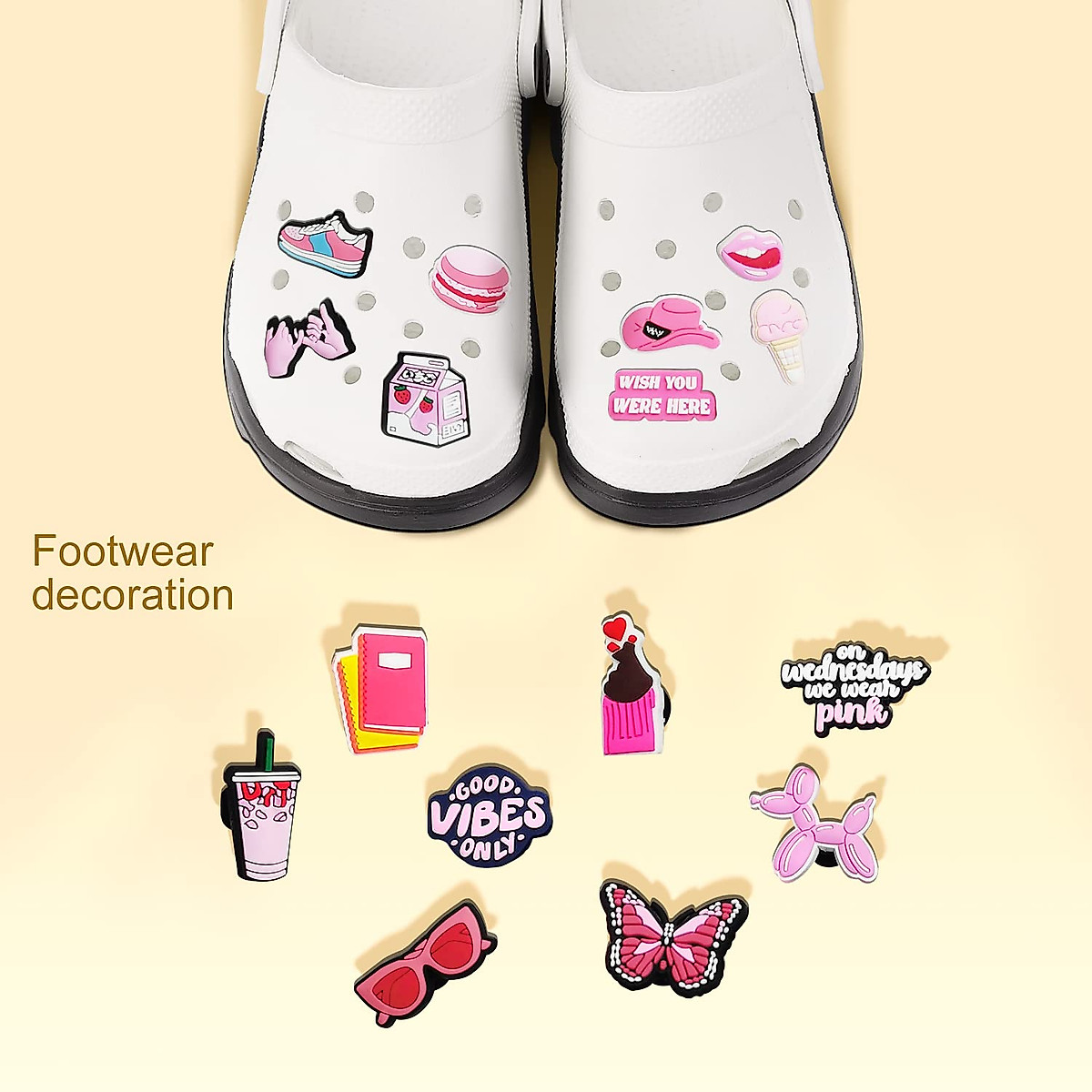 IOKUKI 35 PCS Pink Shoe Charm for Girls Women, Aesthetic Shoe Decoration Charms for Clog Slides Sandals, Pink Party Favors