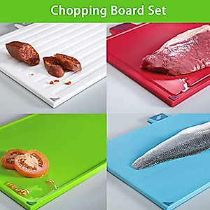 Chopping Board Set for Kitchen,Set of 4 Small Cutting Boards with Index Color Coded Food Icon, Non-slip BPA Free Approved Reversible Chef Dishwasher Safe Thicker Easy-access Draining Rack, 11.5” x7.8"