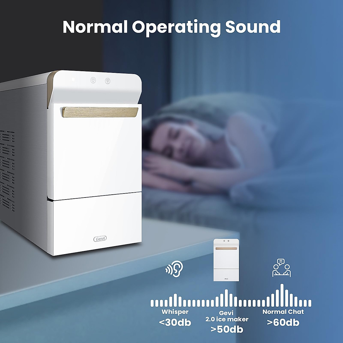 Gevi Household V2.0 Quiet Countertop Nugget Ice Maker, Self-Cleaning Chewable Pellet Ice Machine, 38 lbs/24H, Energy-Efficient, White