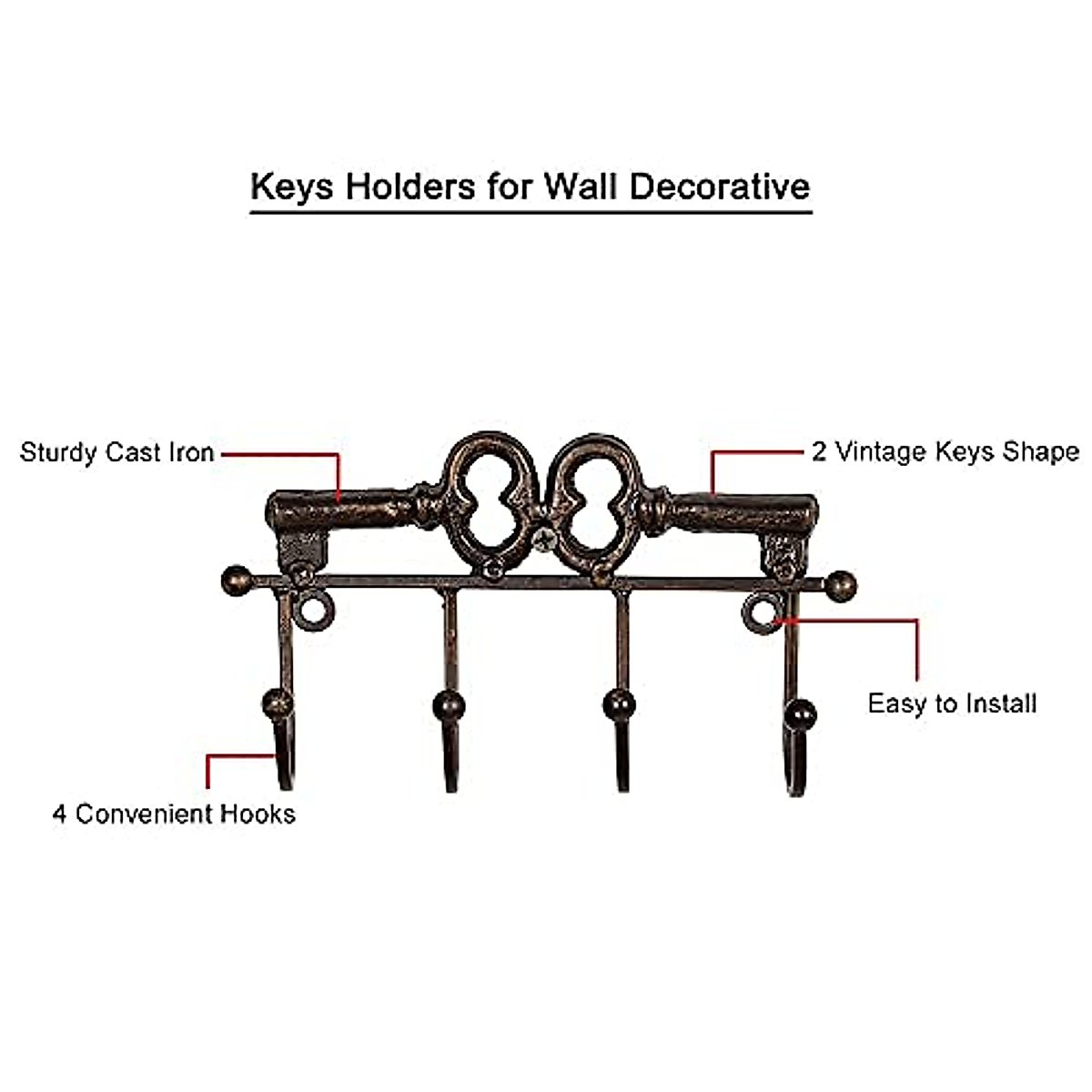 GUSUWOD Set of 2 Key Holder for Wall - Rustic Key Shaped Key Hook Rack - (Bronze) 7" x 4"…