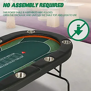 Vilobos Poker Table Foldable, 8 Players Texas Holdem Poker Table, Casino Folding Table for Blackjack Board Game -Green