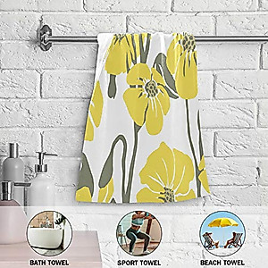 Trendy Novelty Design Yellow Flowers Pattern Printed Hand Towel for Bathroom Set of 2 Absorbent Cotton Face Towel Multipurpose for Hotel Gym Guest Spa Yoga Home Decorative,28x14in