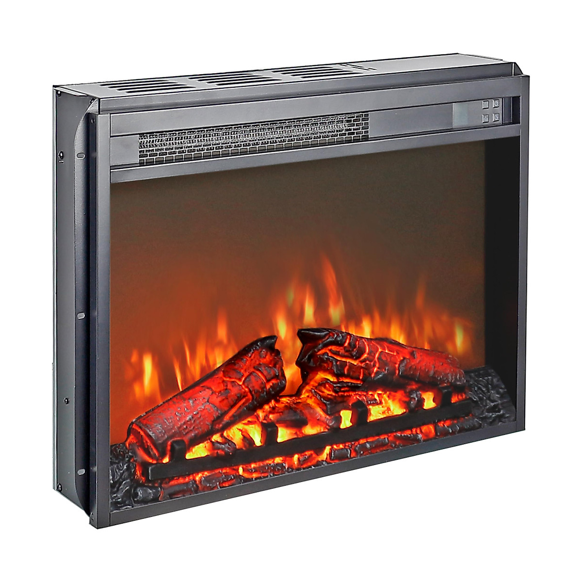 23 Inch Electric Fireplace Insert, Ultra Thin Heater with Log Set & Realistic Flame, Remote Control with Timer, Overheating Protection, BOJATU