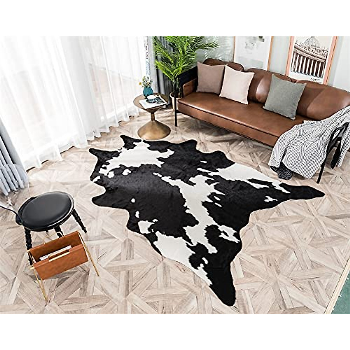 Larger Cow Print Rug Black and White Faux Hide Area Rug Faux Cowhide Rugs Animal Printed Area Rug Carpet for Home 62.2in x 86.6in/5.2 x 7.2ft