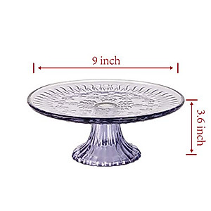 KMwares 9" D Colored Glass Round Cake Stand, Serving Platter, Multifunctional Dessert Plate with Beautiful Lavender Color for Wedding, Birthday Party, Kicthen Baking Ware