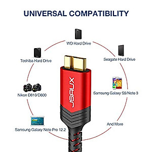 JSAUX Hard Drive Cable [2 Pack,0.3M+1M] USB 3.0 A to Micro B Nylon Cable Compatible with Portable External Hard Drives,WD Elements,Seagate Expansion,Toshiba,Samsung M3 1TB/Galaxy S5/Note 3-Red