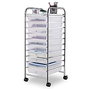 Giantex 10 Drawer Rolling Storage Cart Scrapbook Paper Office School Organizer (Clear)