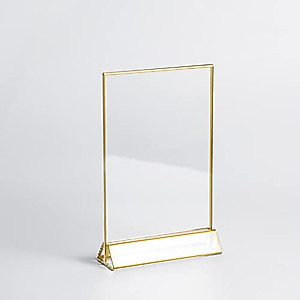 UNIQOOO Acrylic Sign Holders with Golden Border, Portrait View, Pack of 12 | 5x7 Double Sided Clear Frame, Perfect for Wedding reception, Centerpiece, Decoration, Party,Anniversary, Event